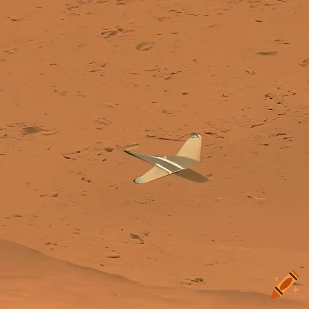 Top view of a small unmanned plane flying over mars on Craiyon