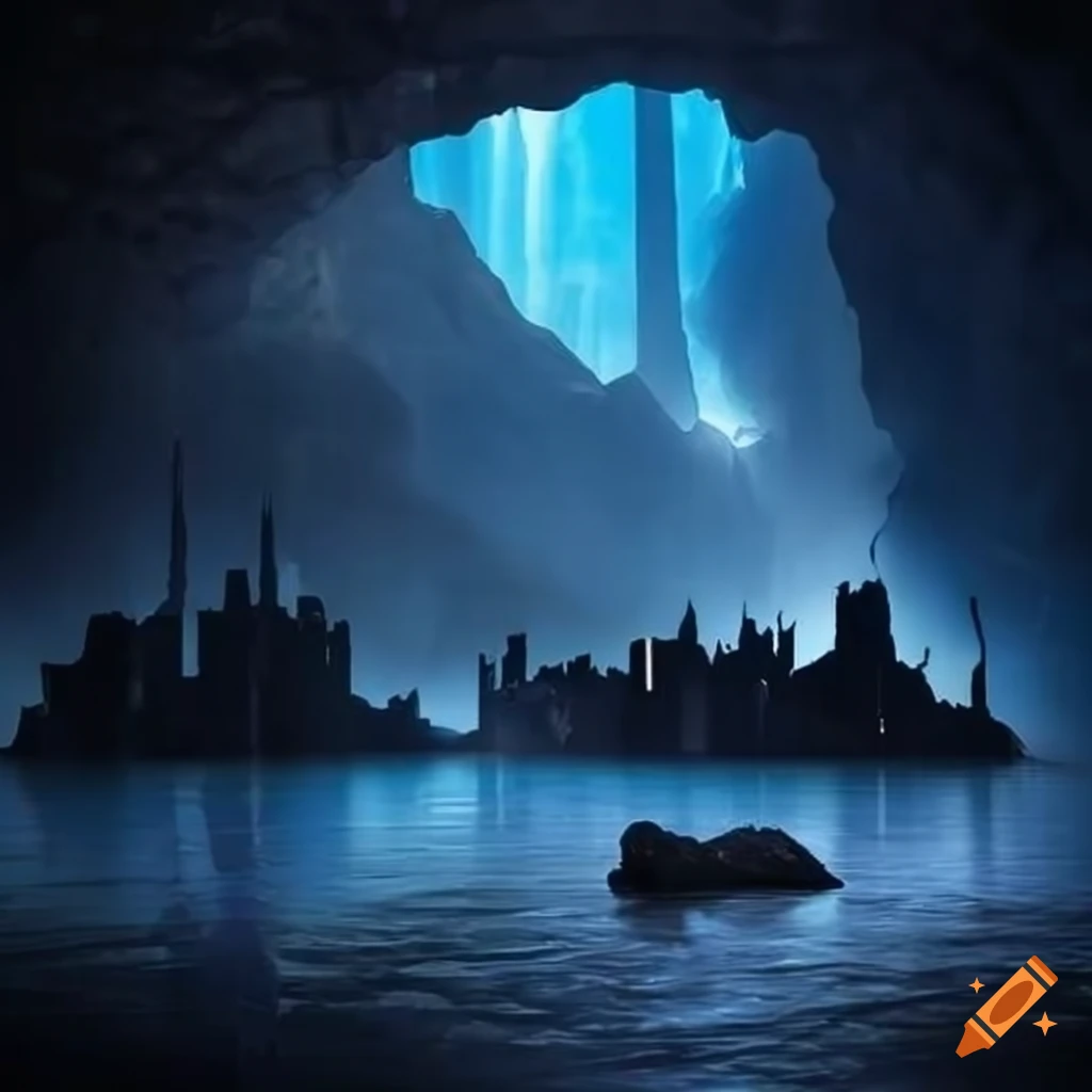 Cityscape made of black crystals inside a cave on Craiyon