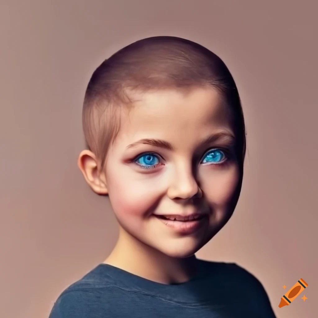 10-year-old girl with buzz cut hairstyle and blue eyes on Craiyon