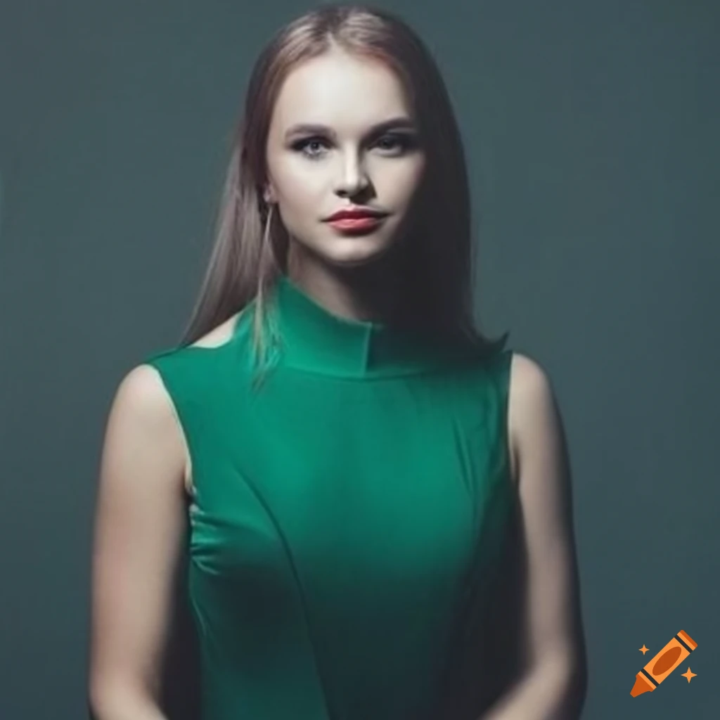 Photo Of A Latvian Woman In An Emerald Green Dress On Craiyon