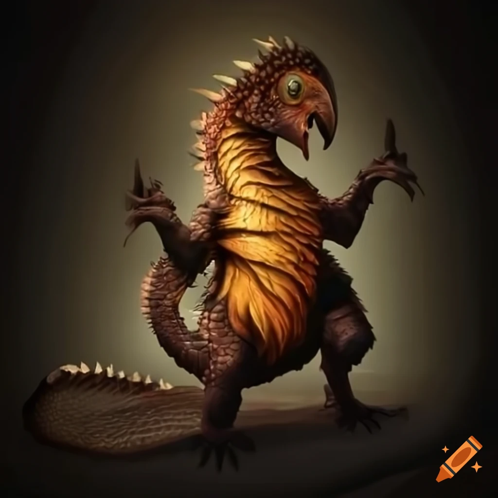 Image of a mythical creature with dragon body and parrot head on Craiyon