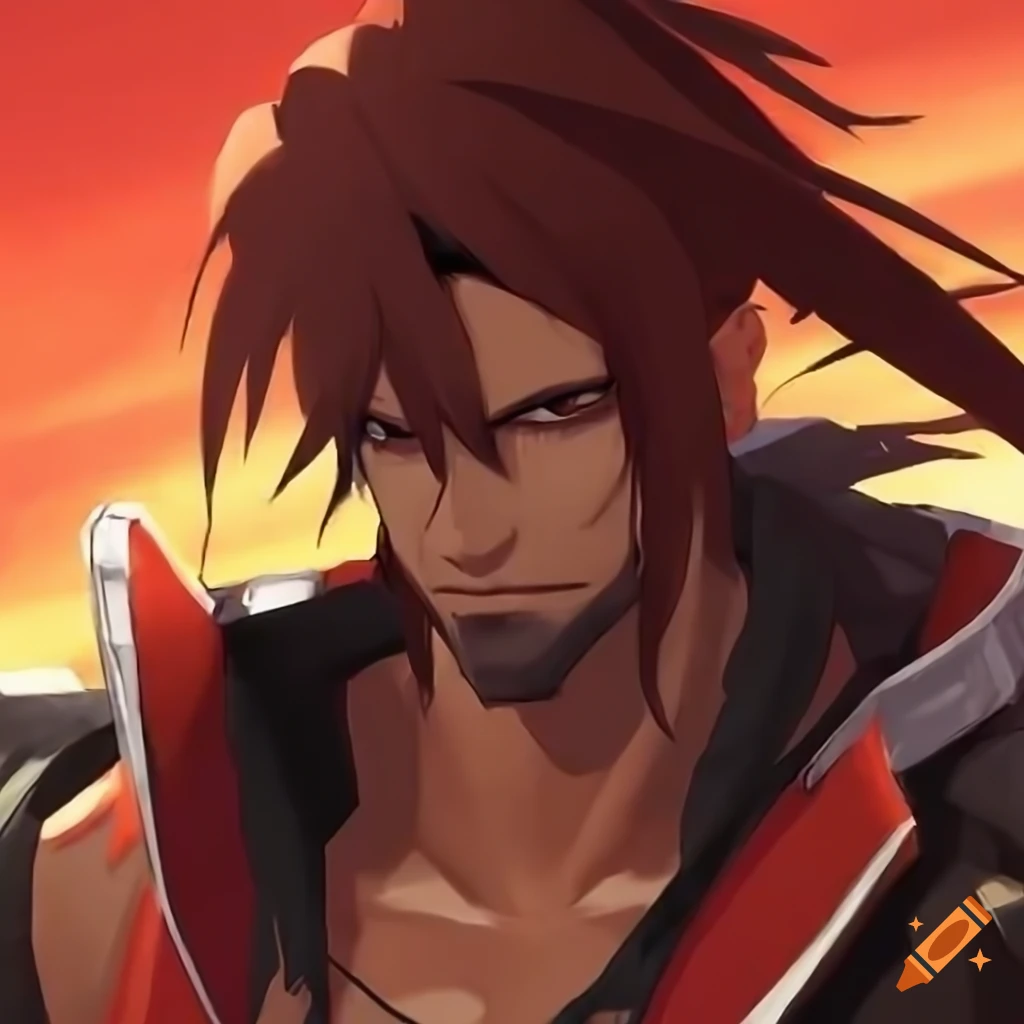 Photorealistic depiction of Sol Badguy from Guilty Gear on Craiyon