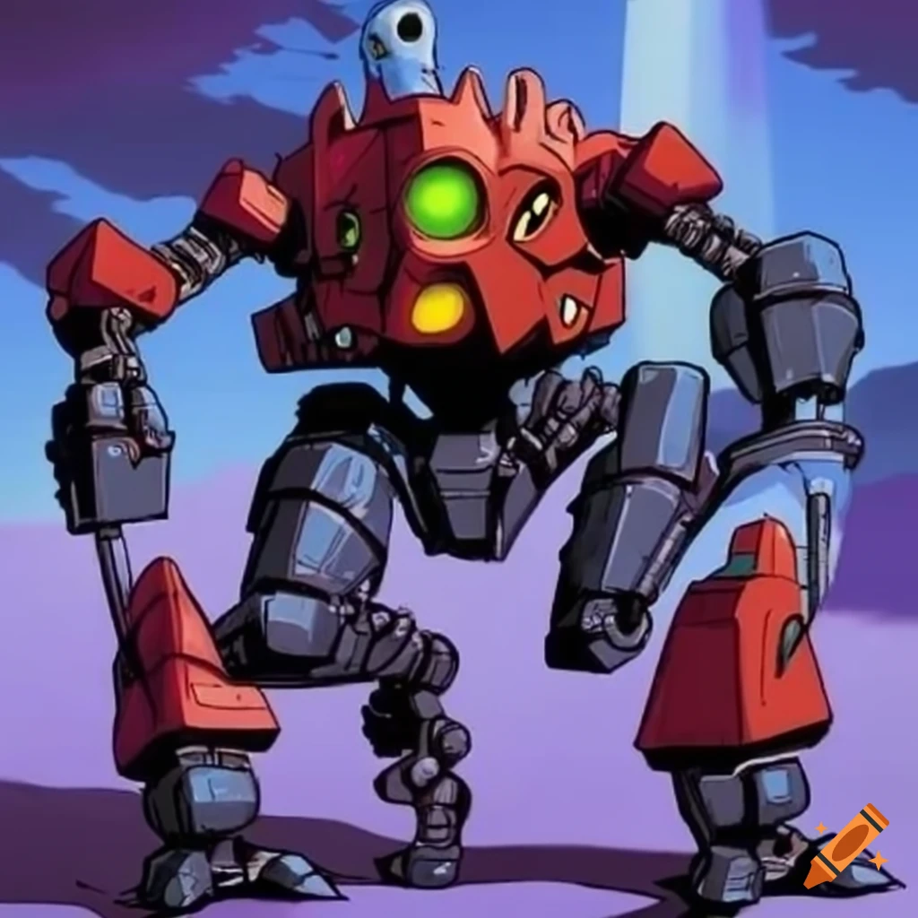 Cartoon characters driving mechs on Craiyon