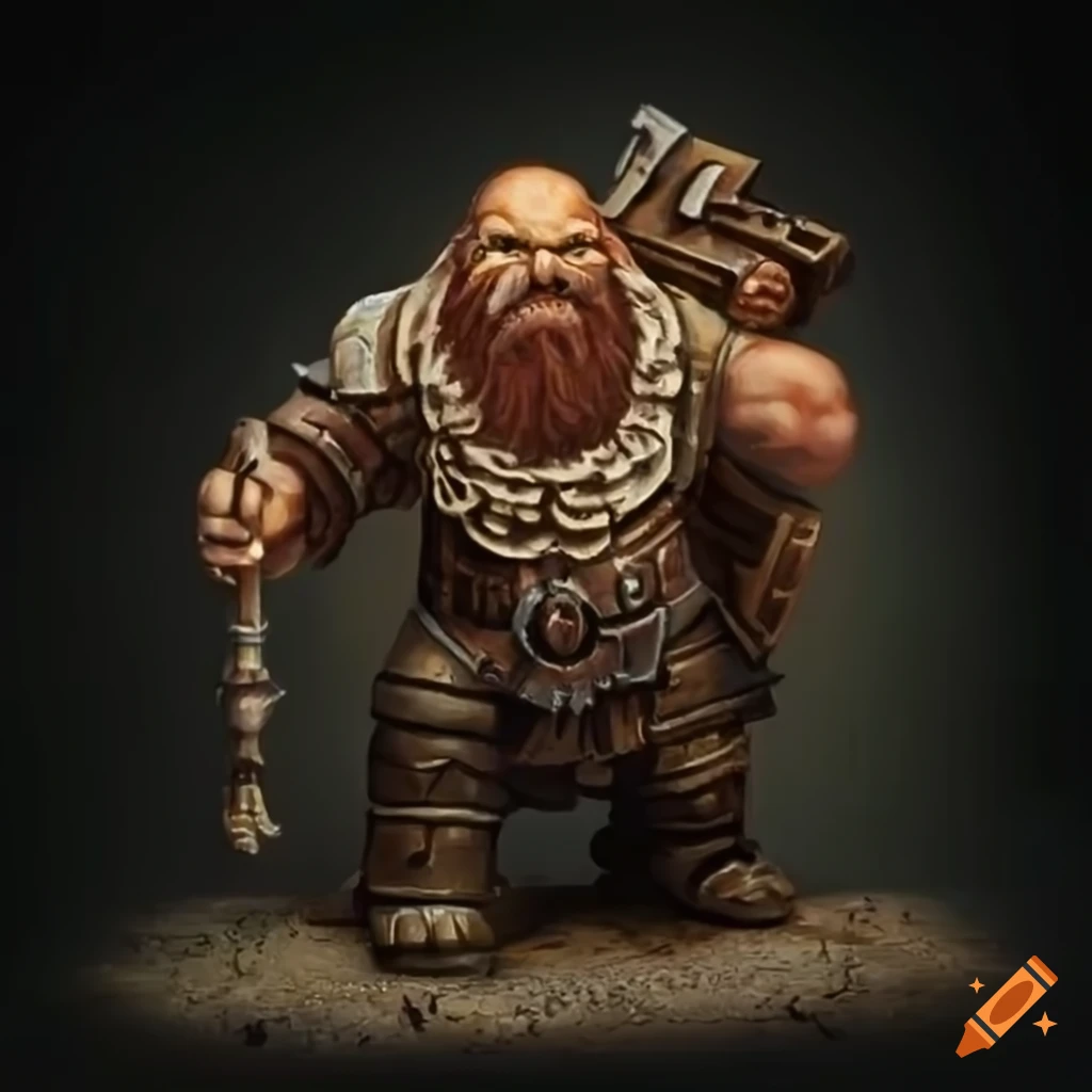 Fantasy art of a dwarf warrior with a warhammer on Craiyon