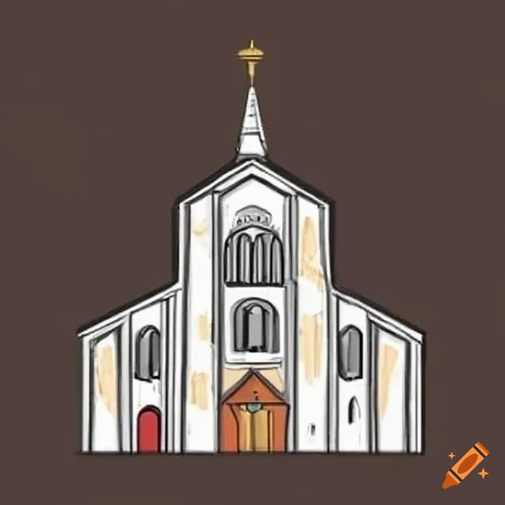 Logo-style drawing of a roman church on a square