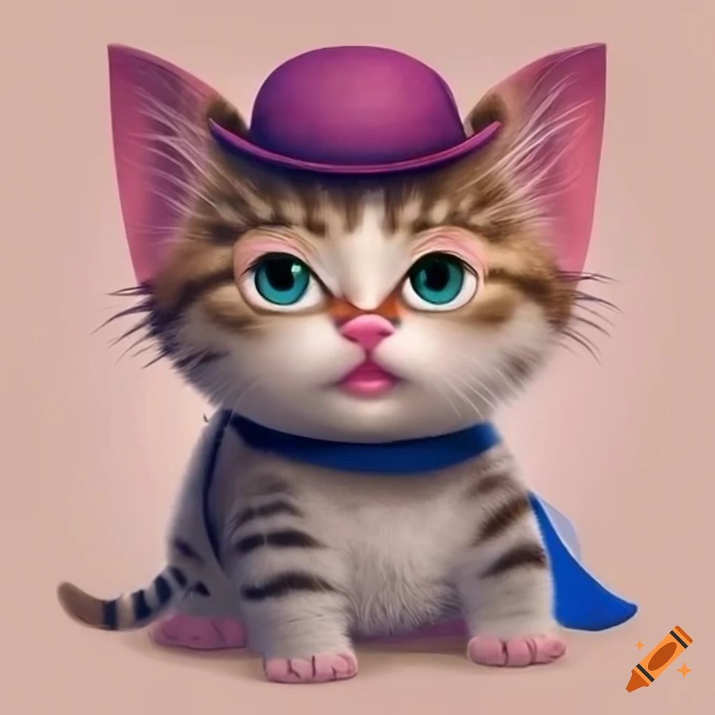 Cute androgynous kitten wearing a hat on Craiyon