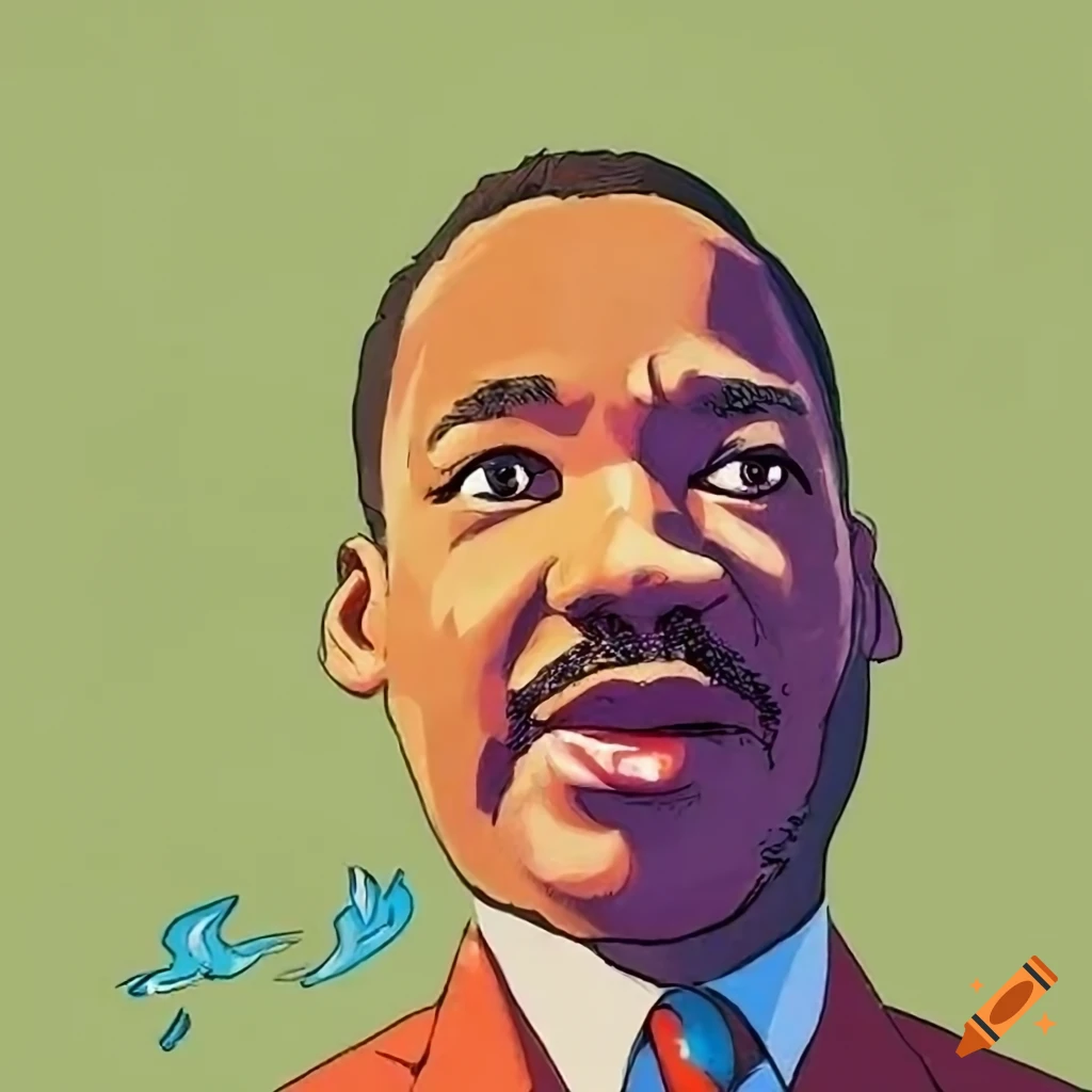 Colorful humorous book illustration of Martin Luther King speaking on ...
