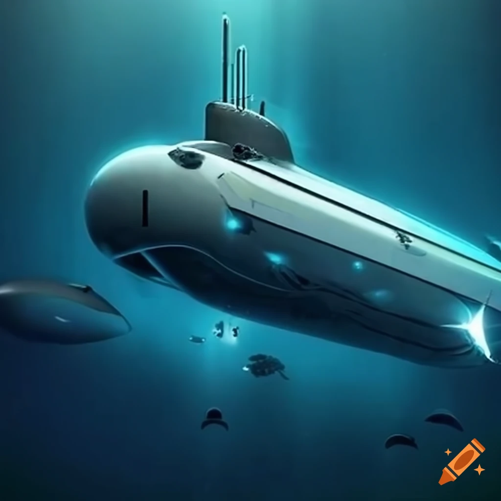 Futuristic submarine exploring the ocean depths
