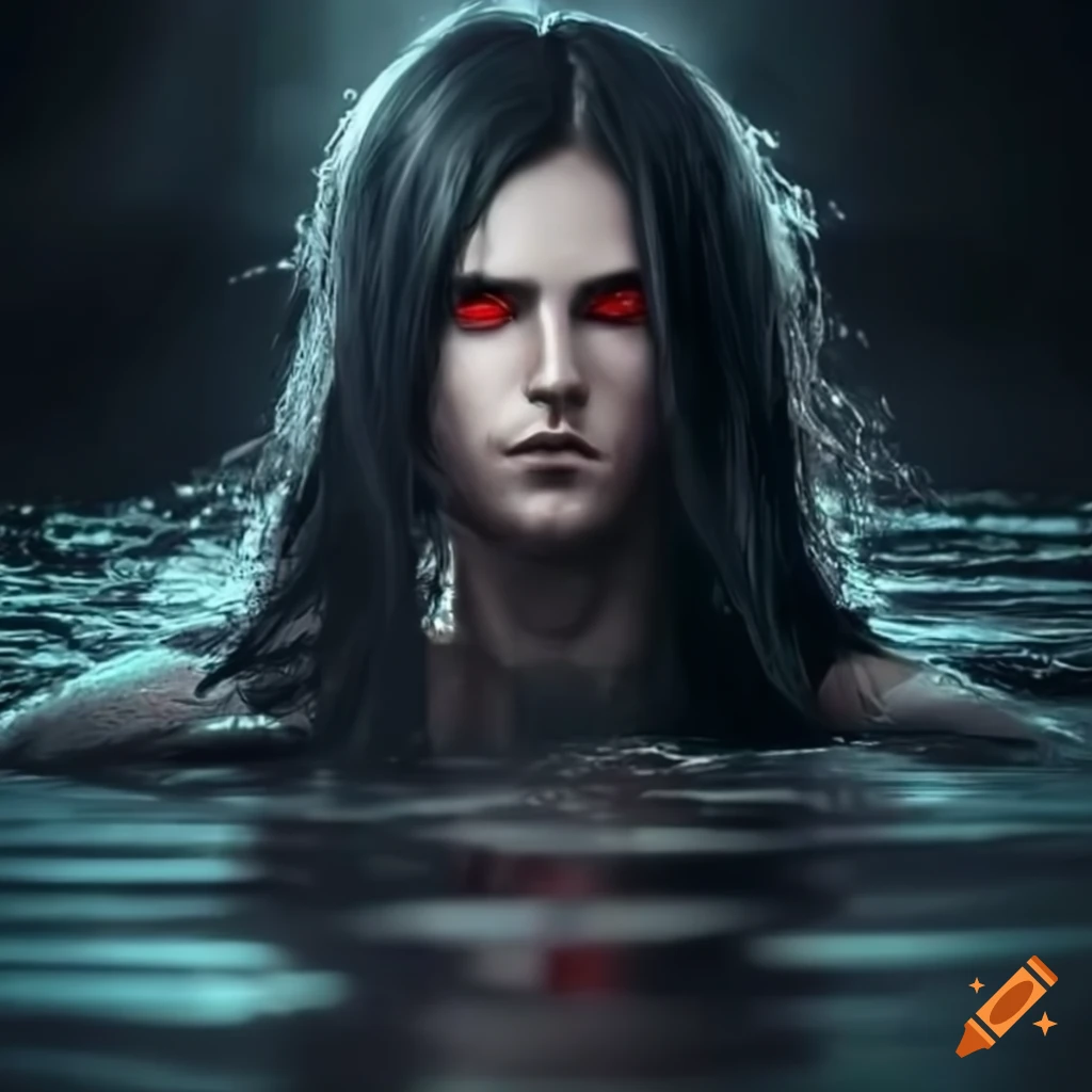 Dark magician in black robe bathing in black waters on Craiyon