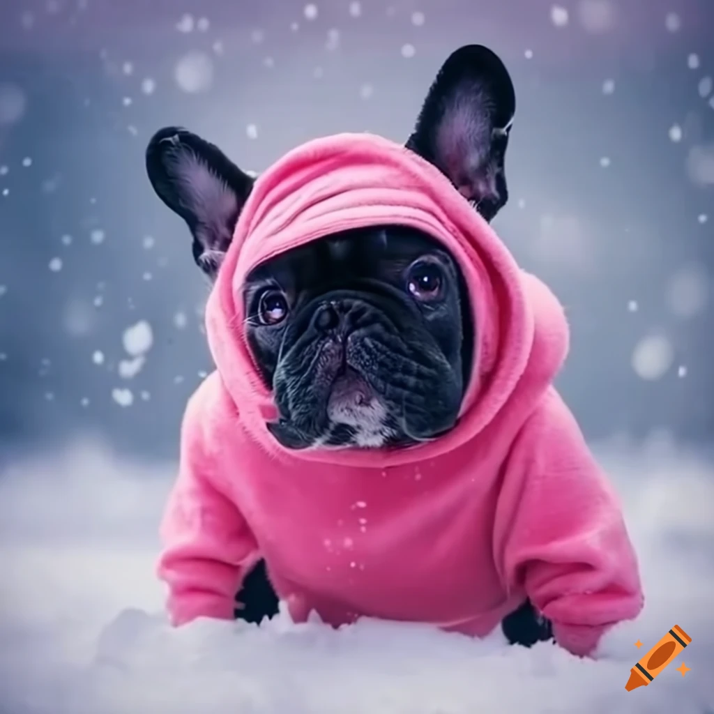 French bulldog running in the snow on Craiyon