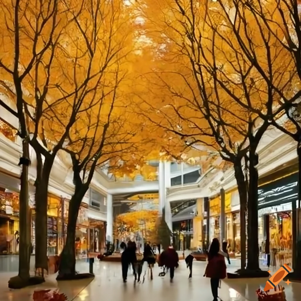 Autumn trees inside a shopping mall on Craiyon