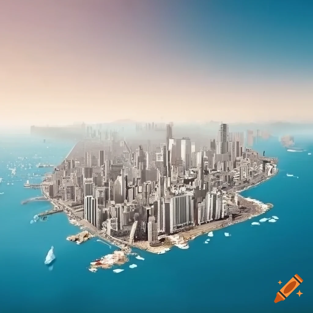 Photorealistic map of a modern city and bay on Craiyon