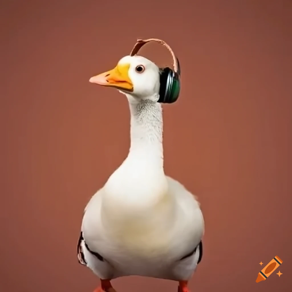 Goose wearing high-tech headphones on Craiyon