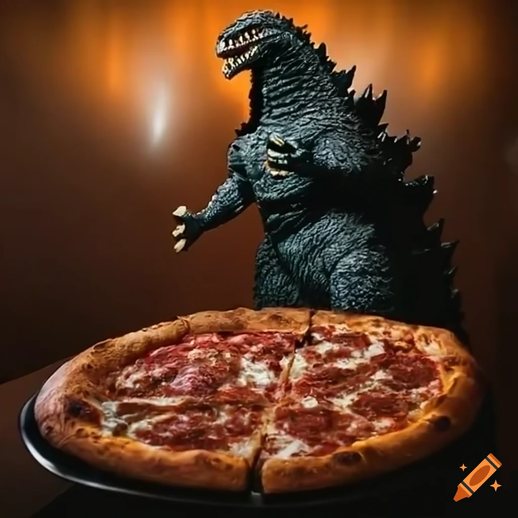 Godzilla celebrating birthday with cake and balloons in whimsical art ...