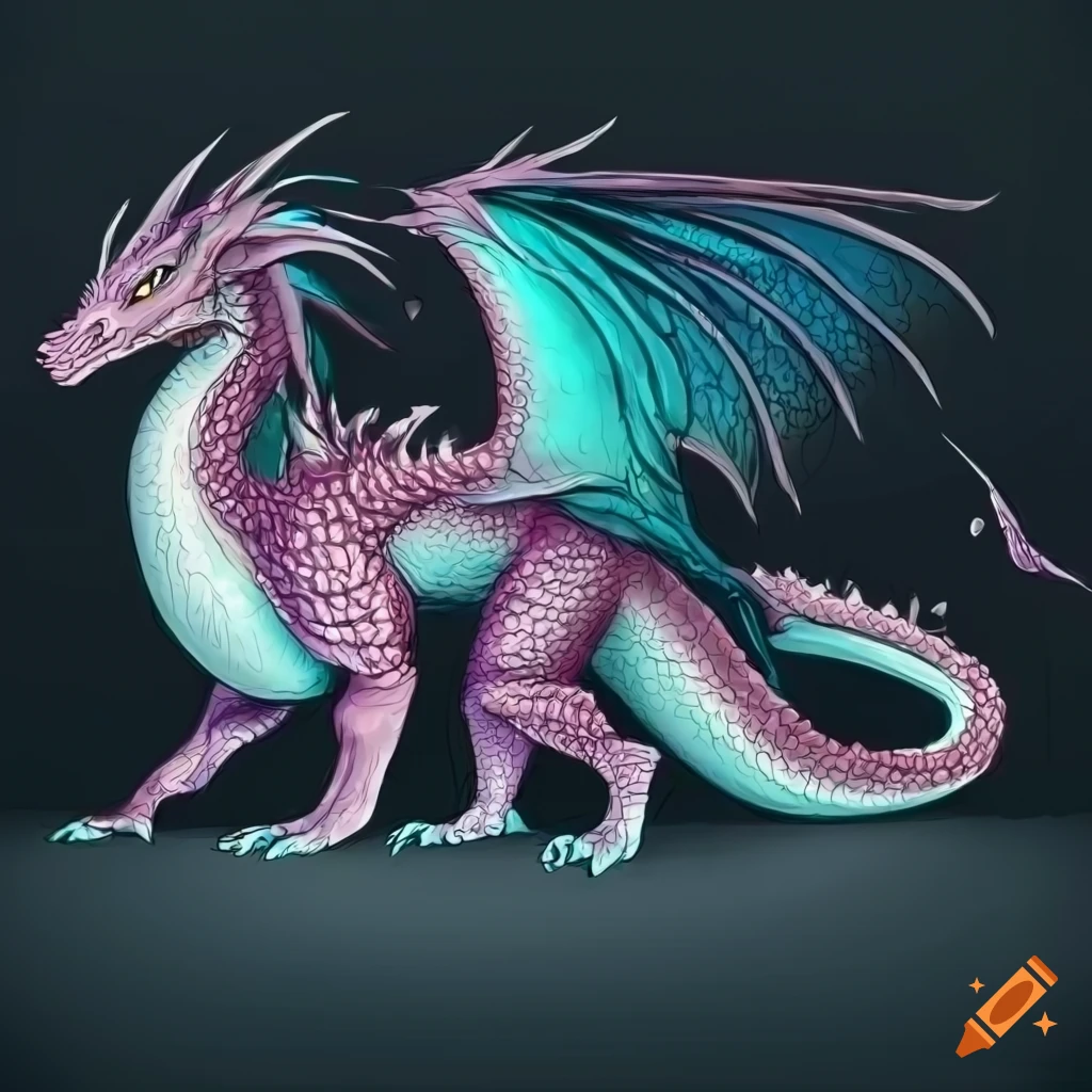 Detailed side view illustration of a dragon with wings on Craiyon