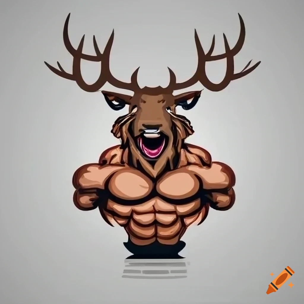 Mascot for ELK Fitness, strong and muscular elk on Craiyon
