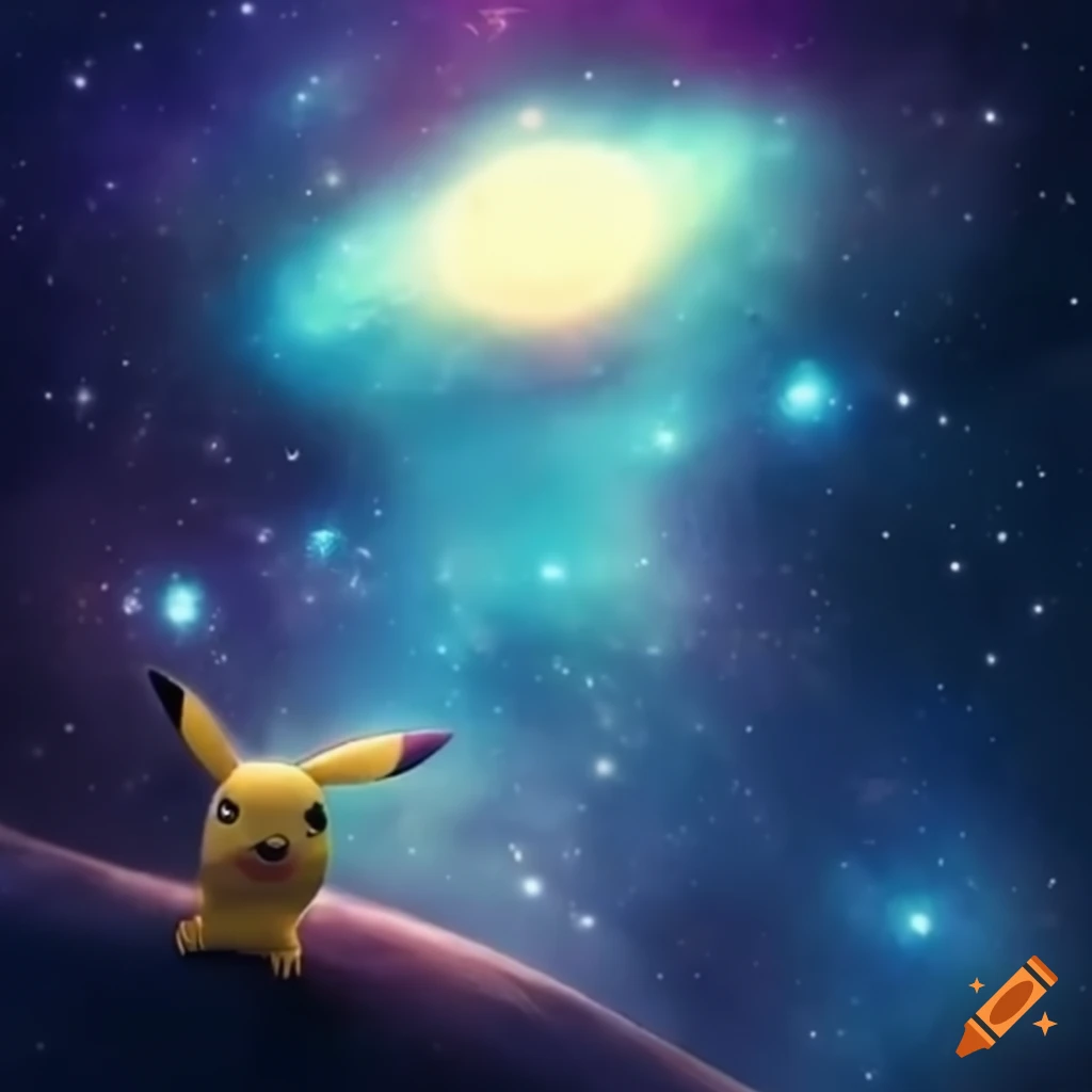 Mew pokemon in space holding a tiny planet on Craiyon