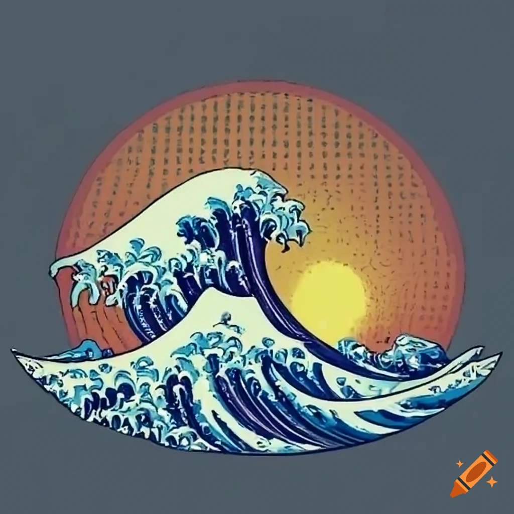 City pop inspired artwork with the style of the great wave on Craiyon