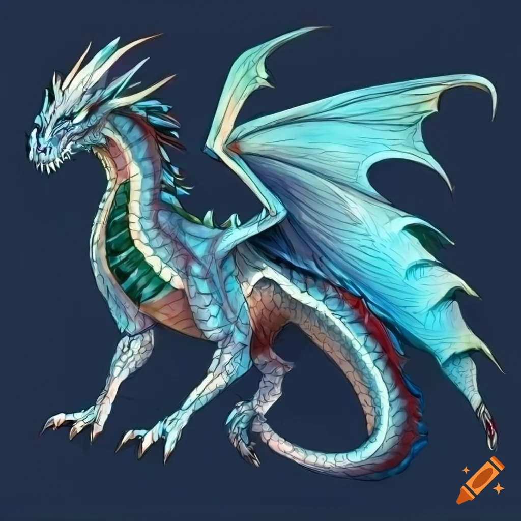 Detailed dragon illustration with wings and four legs