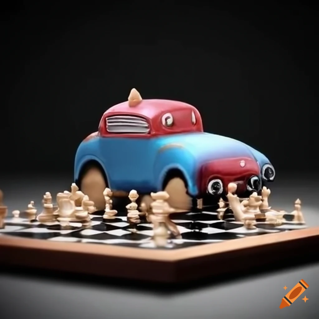 Chessboard with tiny car pieces