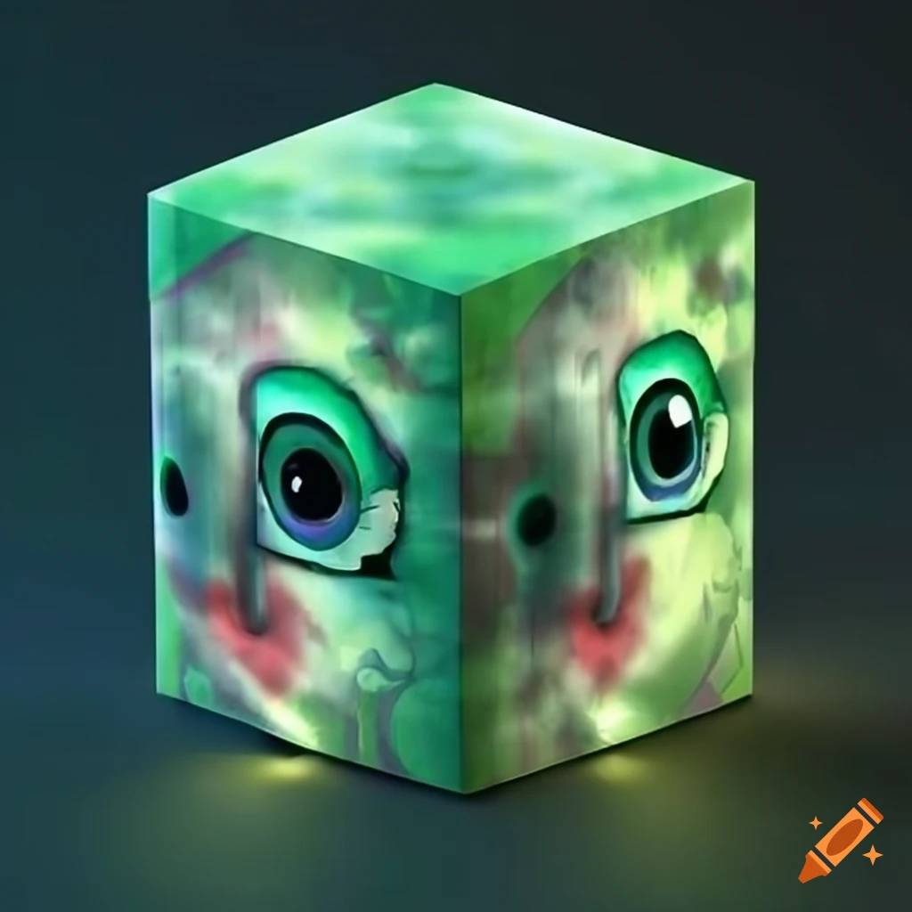 Surreal image of a green cube in space on Craiyon