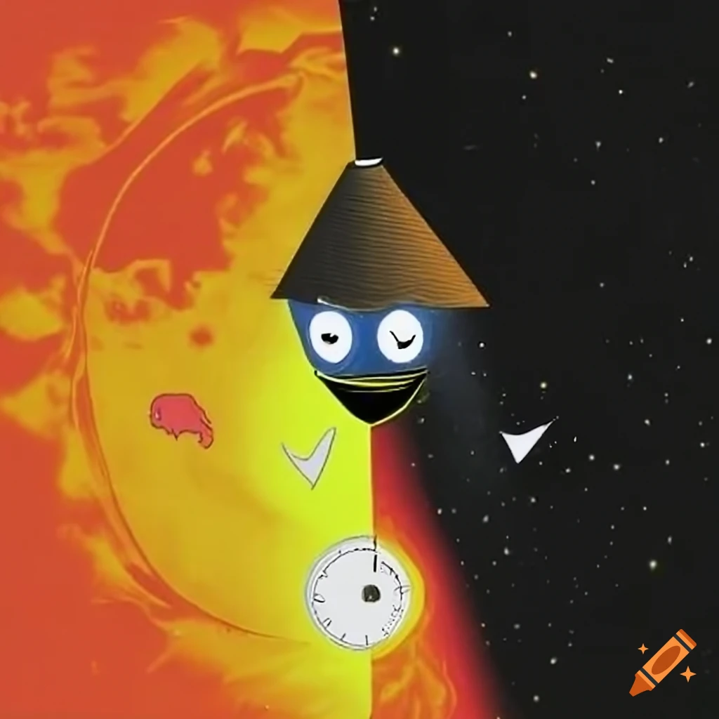 Yellow pyramid with a top hat in space on Craiyon