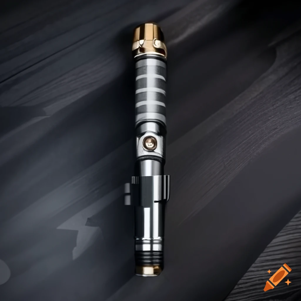 Elegant gunmetal grey lightsaber with gold accents