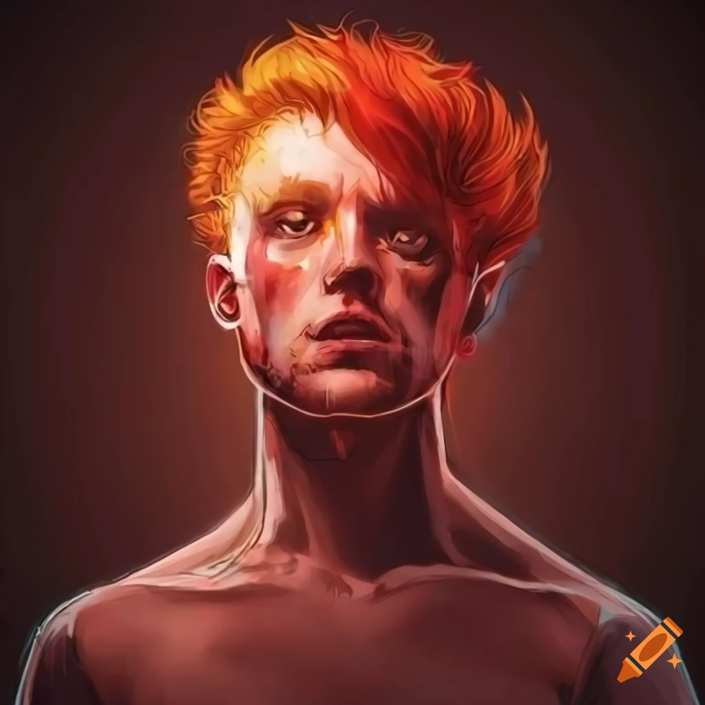 Young man with blood red short hair and red eyes on Craiyon