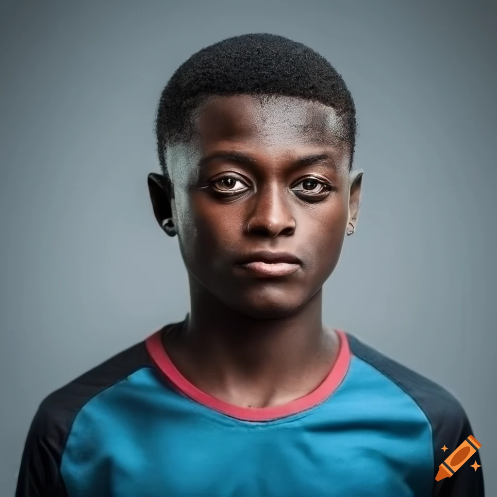 Detailed headshot of young Congolese soccer player on Craiyon
