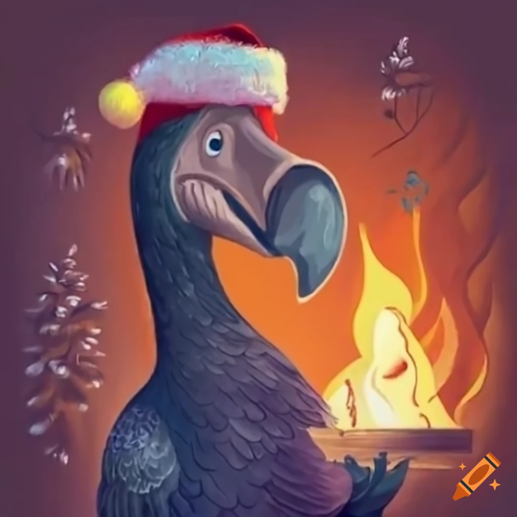 Dodo bird in a festive wooden hut with Christmas decorations on Craiyon