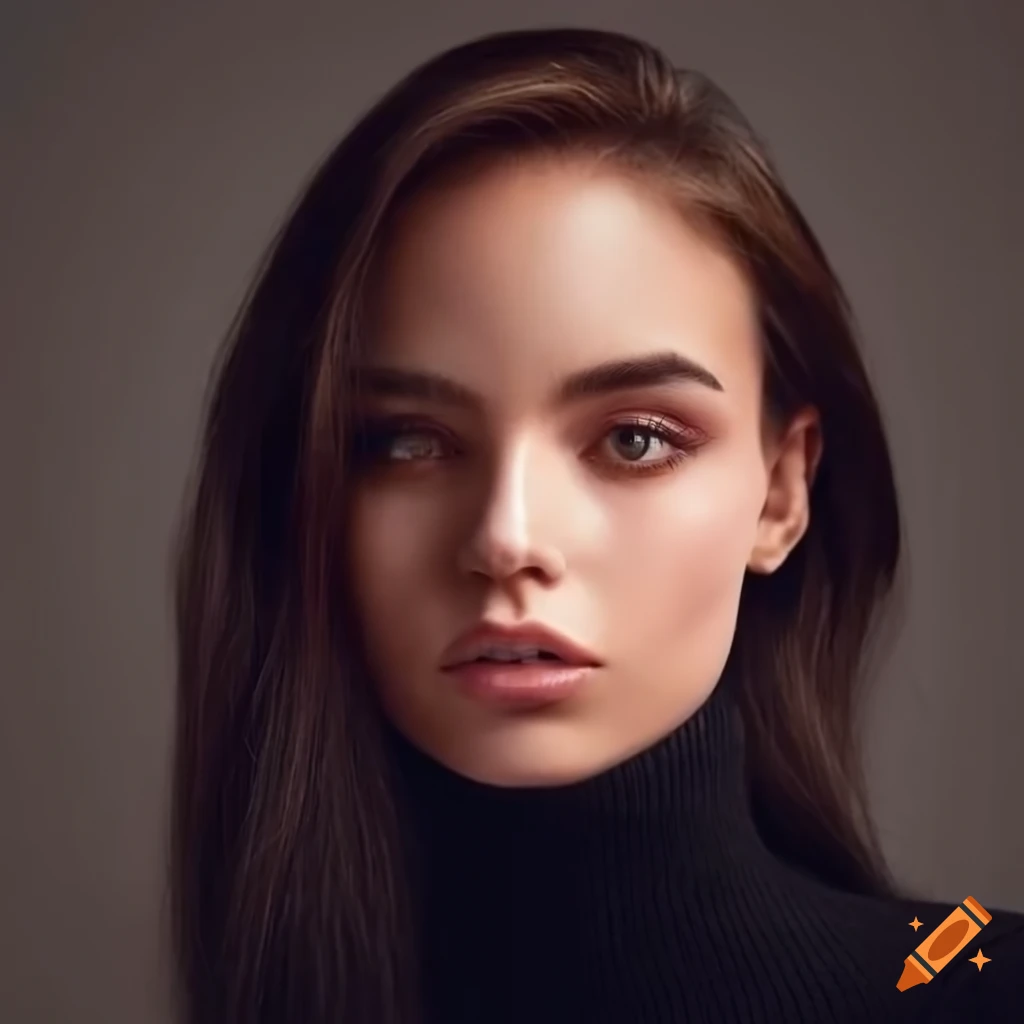 Portrait Of A Beautiful Young Woman With Dark Brown Hair And Brown Eyes