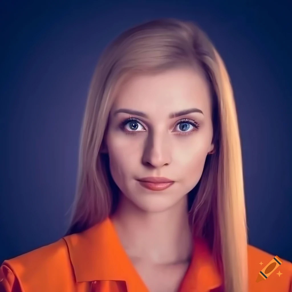 Close-up portrait of a young woman in orange engineer's uniform on Craiyon