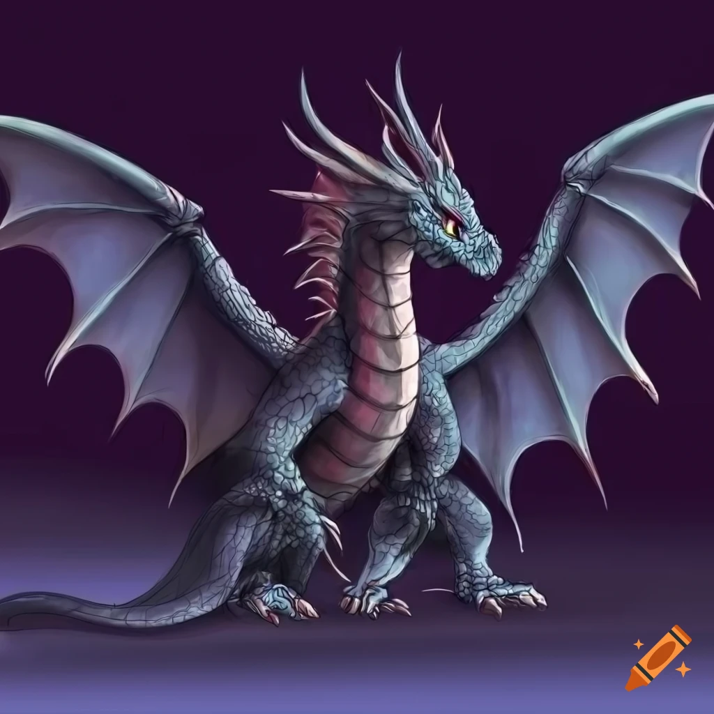 Detailed side view illustration of a dragon with wings