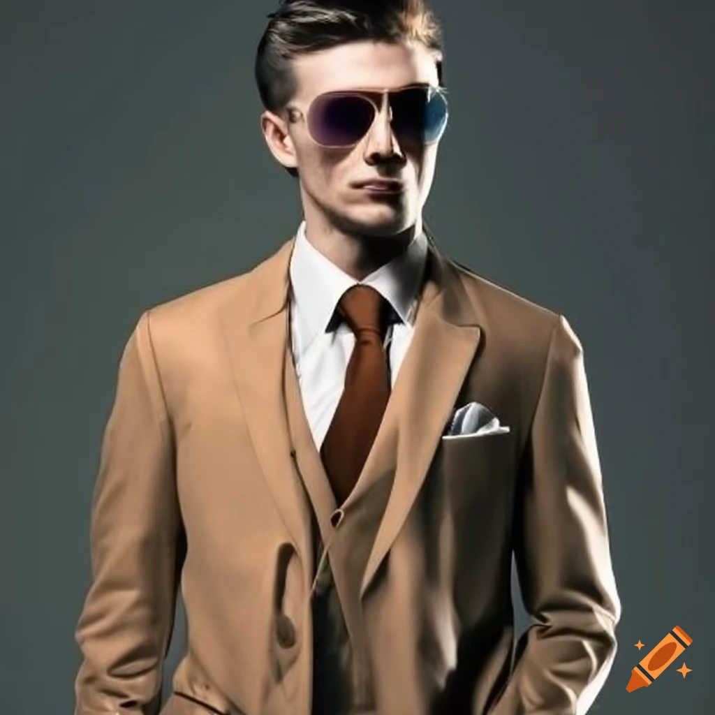 Stylish man in a tan suit and sunglasses on Craiyon