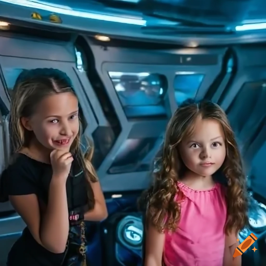 Girls playing with alien dolls in a spaceship on Craiyon