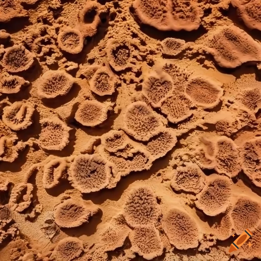 Overhead view of a desert landscape with dry coral