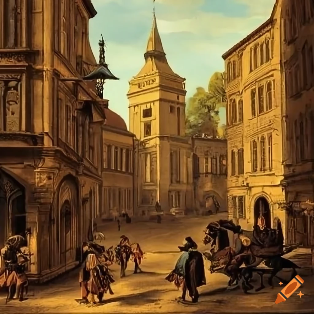 Cityscape in 17th century style on Craiyon