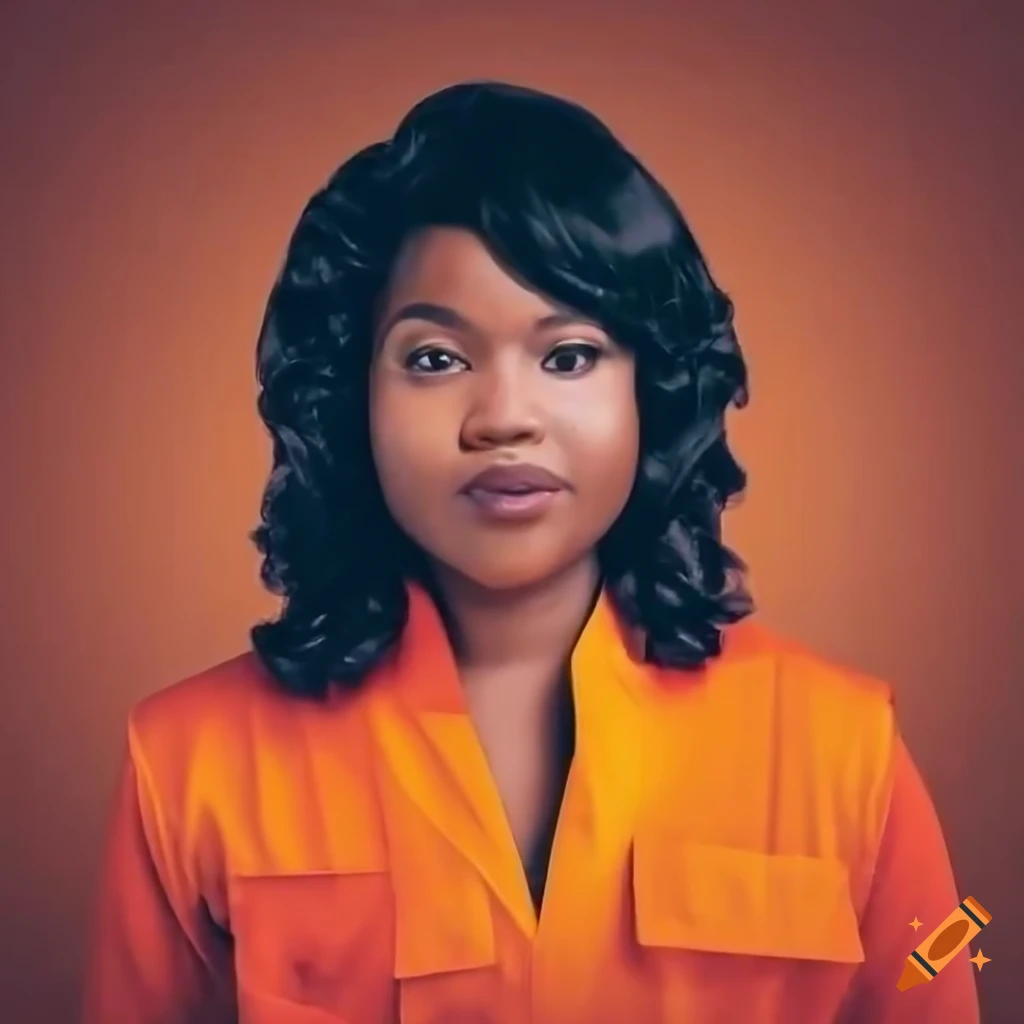 Close-up portrait of a woman in an orange engineer's uniform on Craiyon