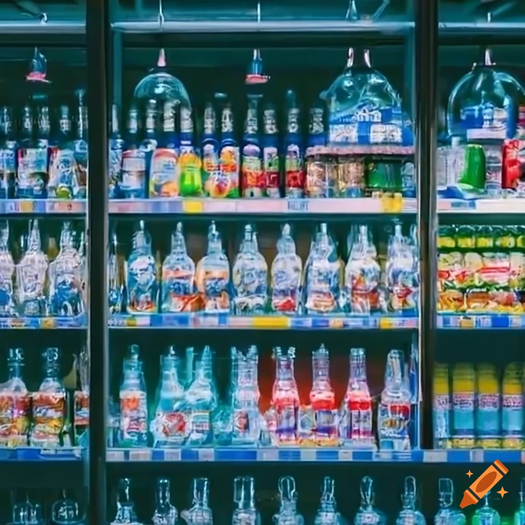 Japanese grocery store with water bottles on Craiyon
