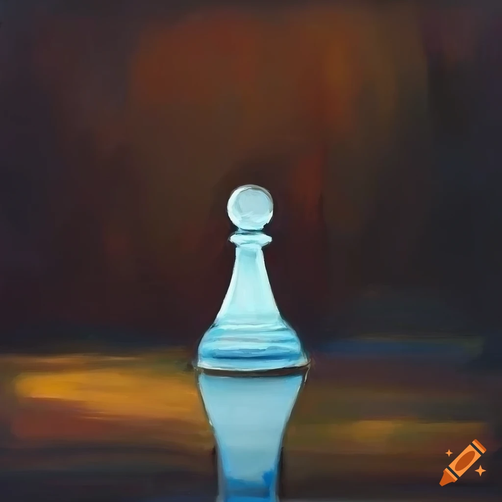 Oil painting of a glass chess pawn piece in nyc at night