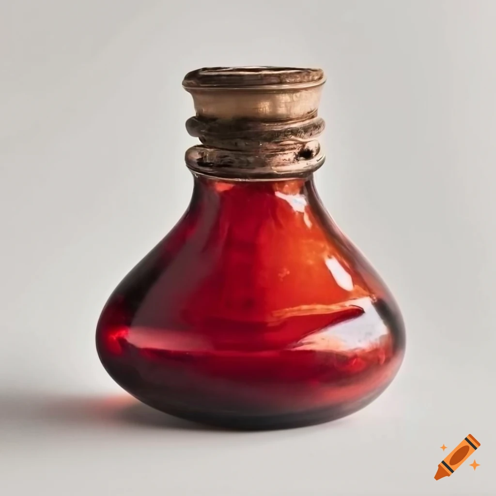 Dark red potion in unique glass bottle on Craiyon
