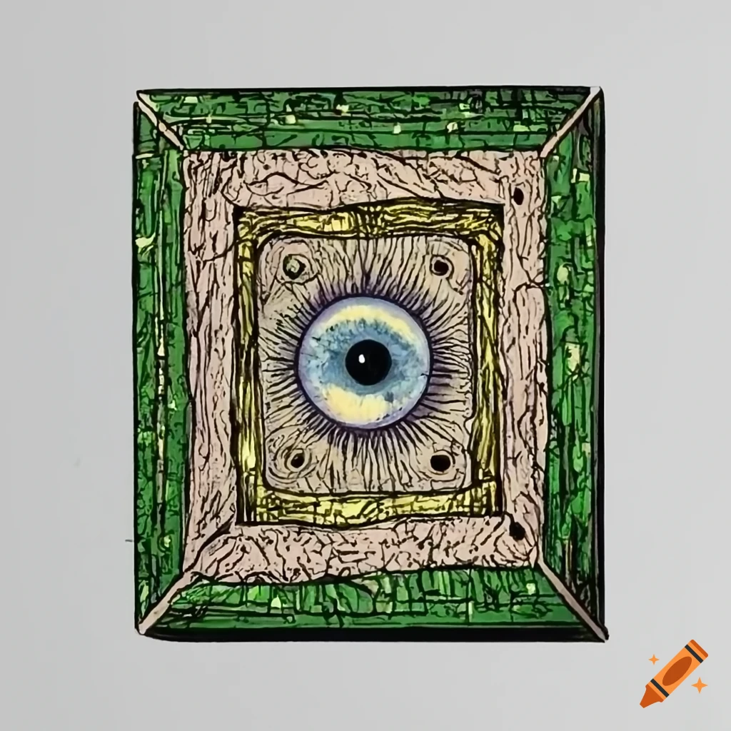 Green cube with a white outline and one eye in space on Craiyon