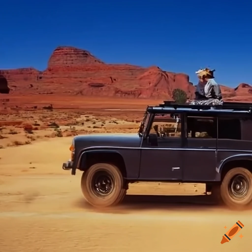 James bond driving a land rover in the outback on Craiyon