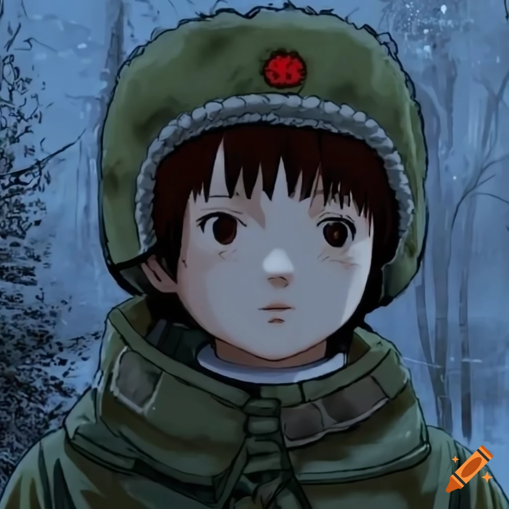 Icon of lain iwakura wearing a russian army ushanka