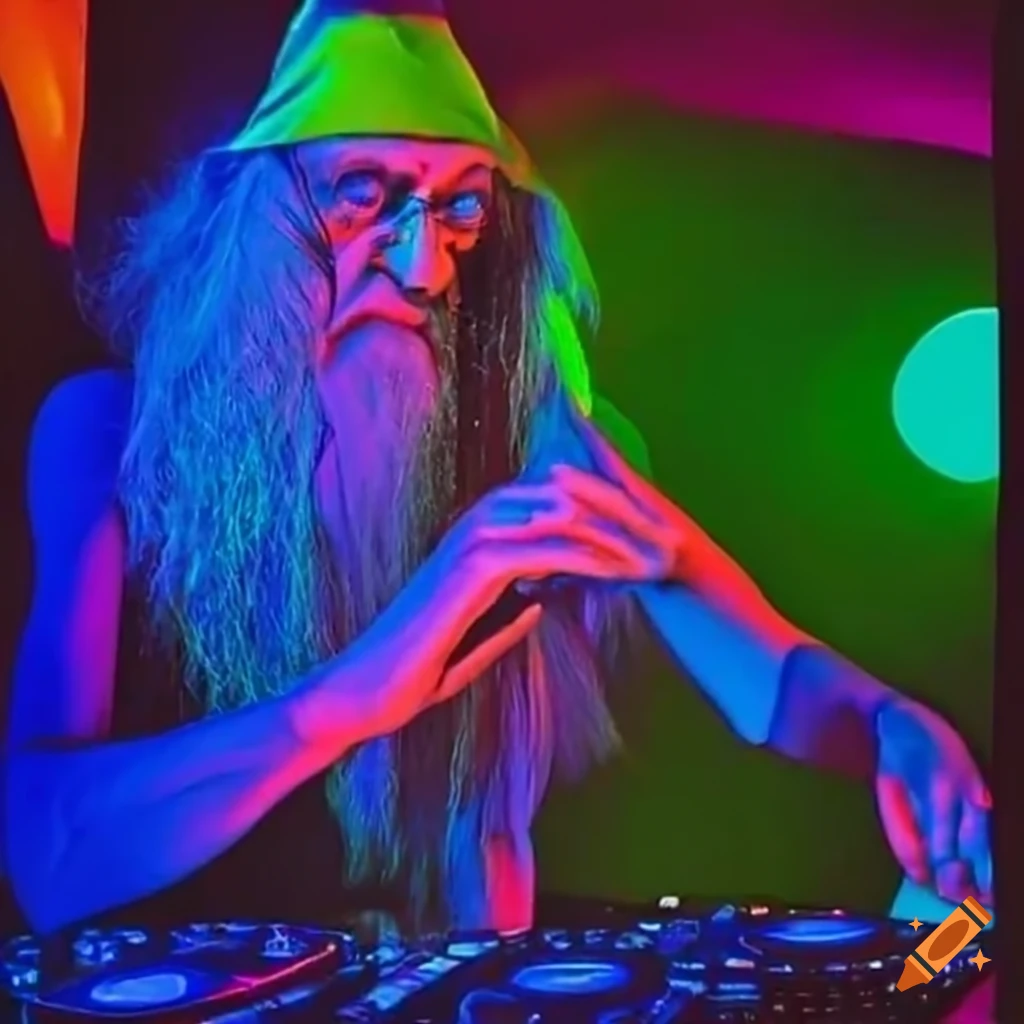 Dj performing in a church with colorful lights on stained glass windows ...