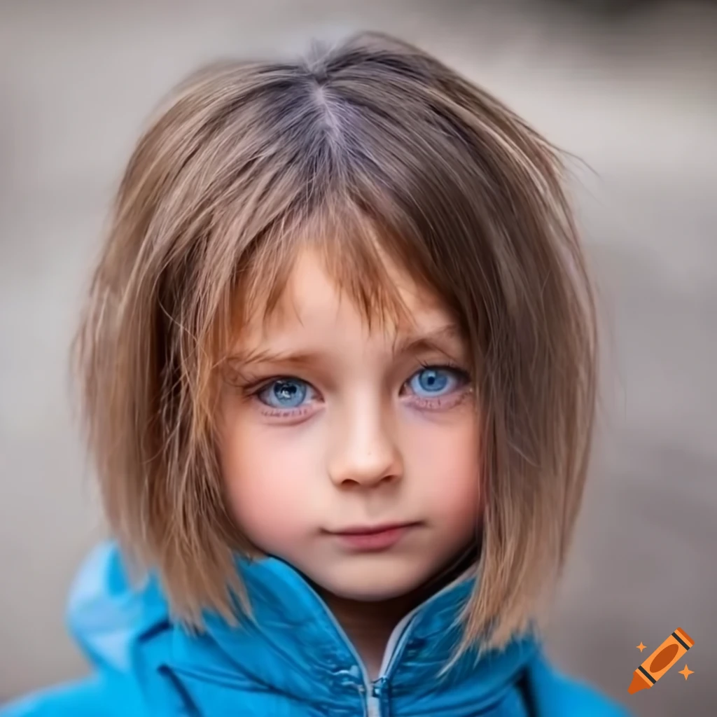 10 year old girl with buzz cut and blue eyes on Craiyon