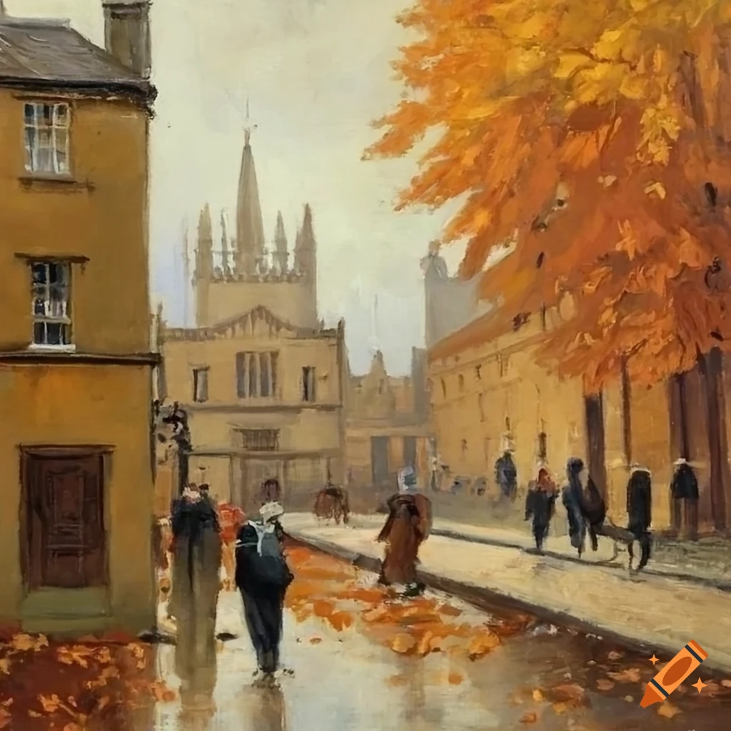 19th century-style realism painting of autumn in oxford on Craiyon