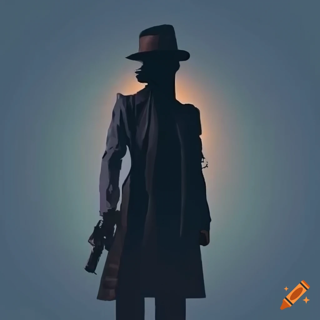 Silhouette of a confident gangster with a cityscape backdrop on Craiyon