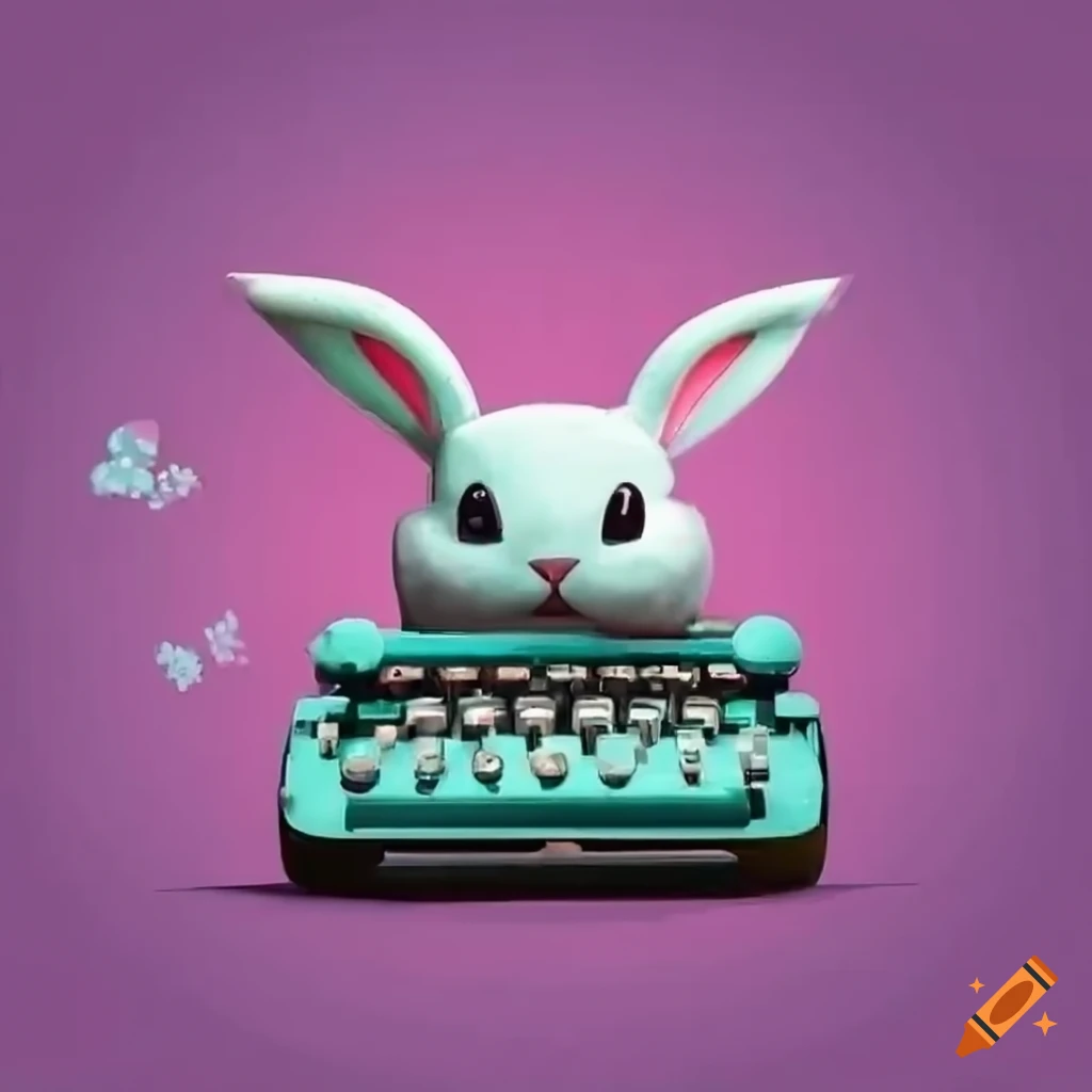 Cute rabbit typing on a typewriter