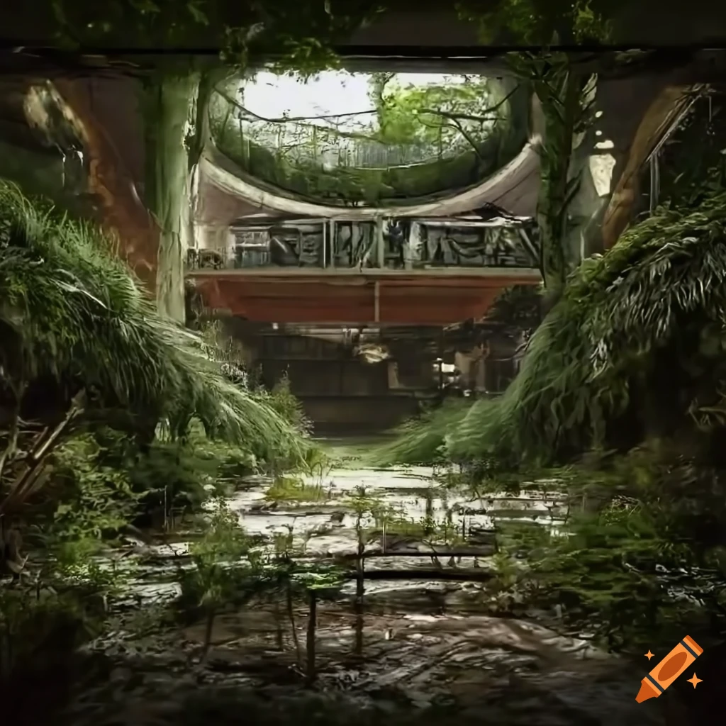 Sci-fi overgrown environment interior on Craiyon